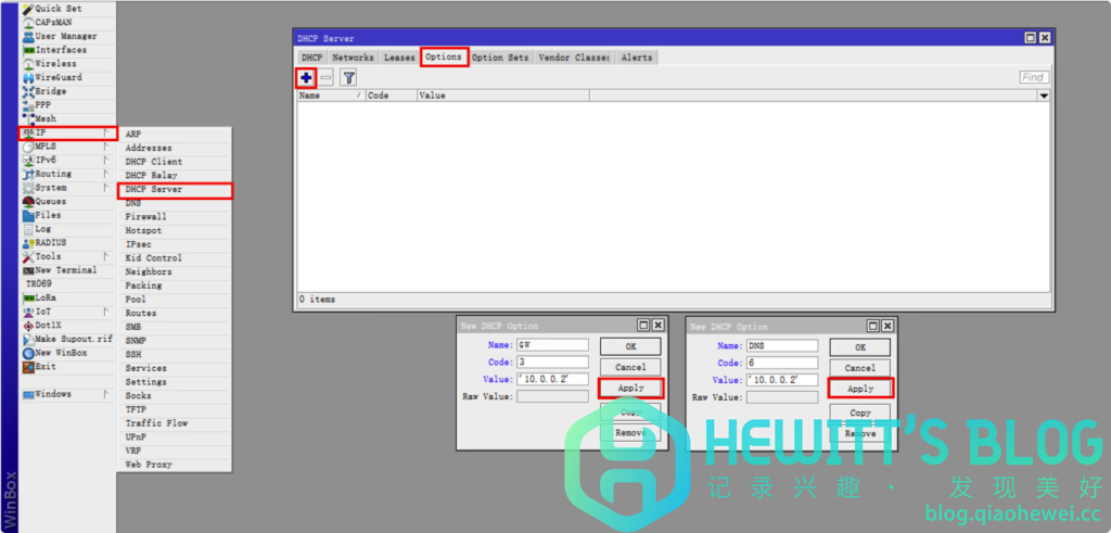 RouterOS(ROS)自定义设定终端IP、网关、DNS，DHCP静态地址和Options配置 - Hewitt Blog